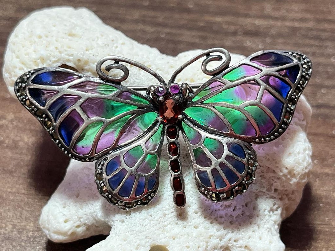 Beautiful Solid Silver Monarch Butterfly With Garnet,glass Inlay Big ...