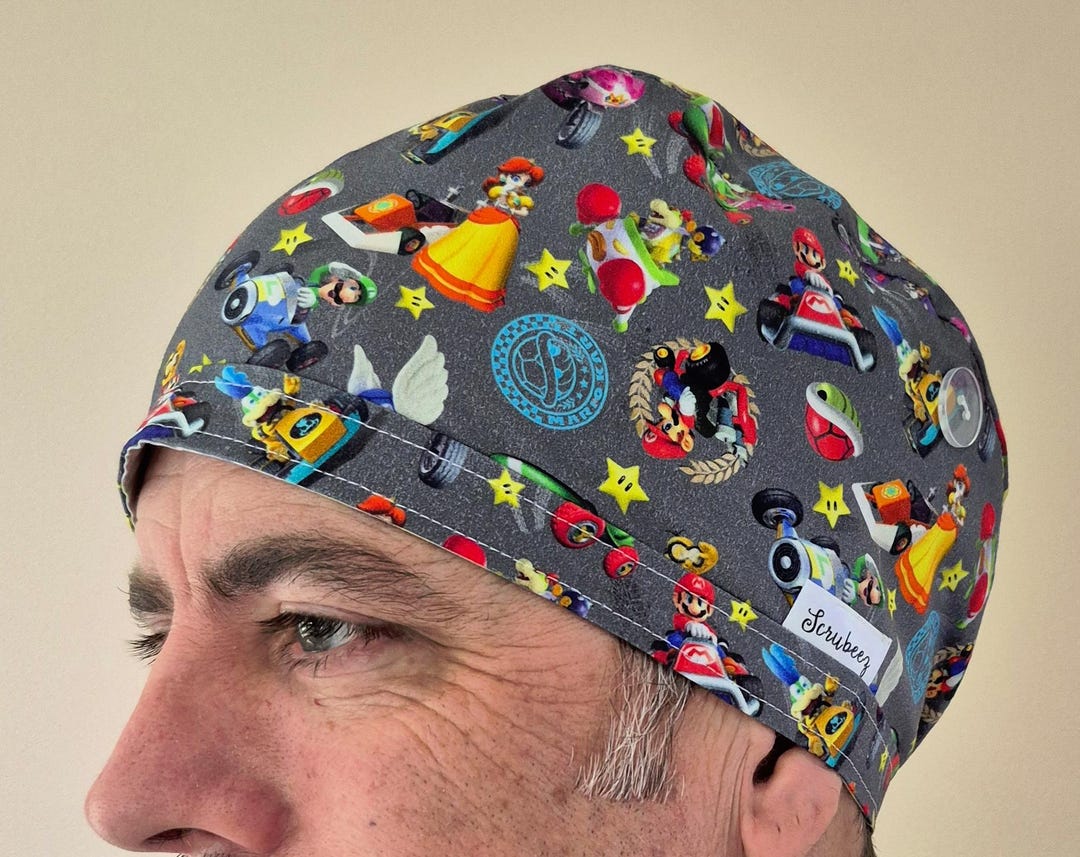 Mario Cartoon Surgical Scrub Cap (grey) - Etsy