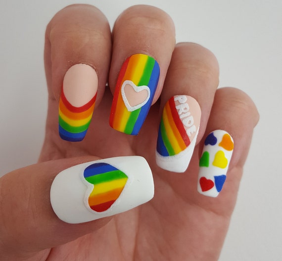 Hand painted Pride LGBT Press on nails set Glue On nails | Etsy