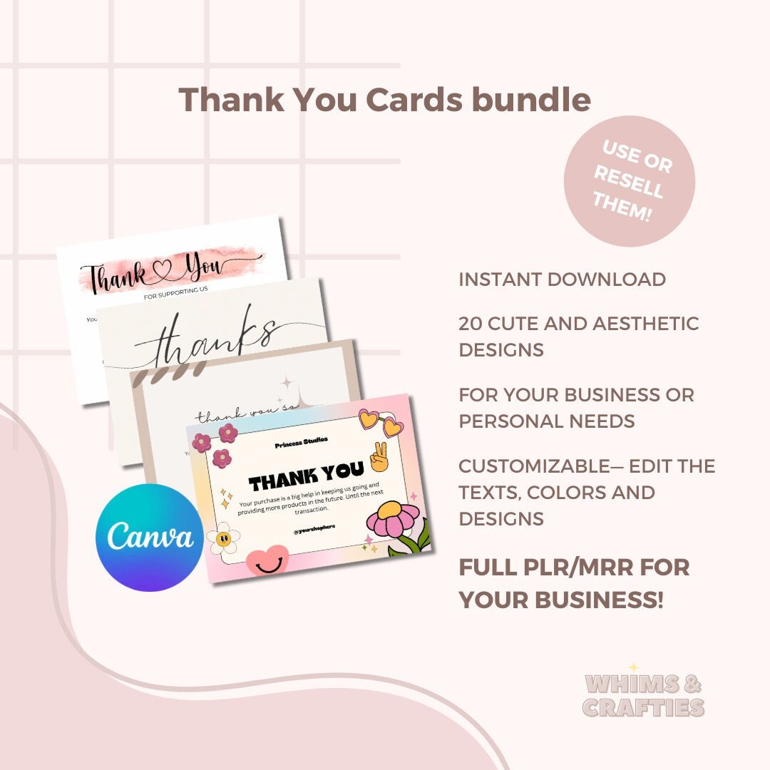 Thank You Cards for Business Canva Editable Editable Thank You Cards ...