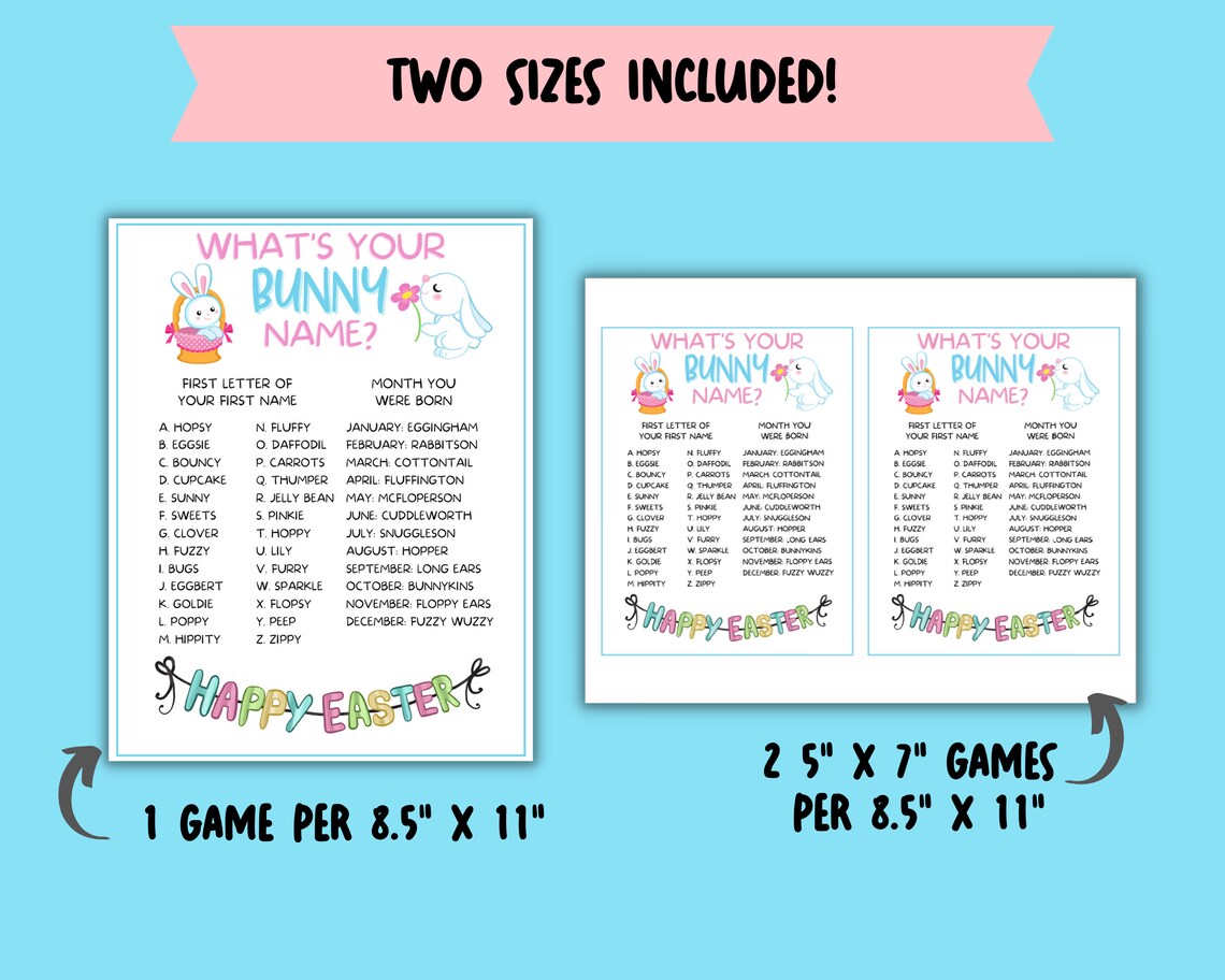 What's Your Bunny Name Easter Game, Printable Easter Games, Fun Easter ...