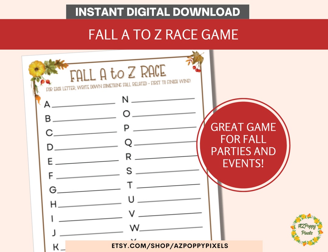 Fall A to Z Race Party Game Printable Autumn Party Game Fall - Etsy