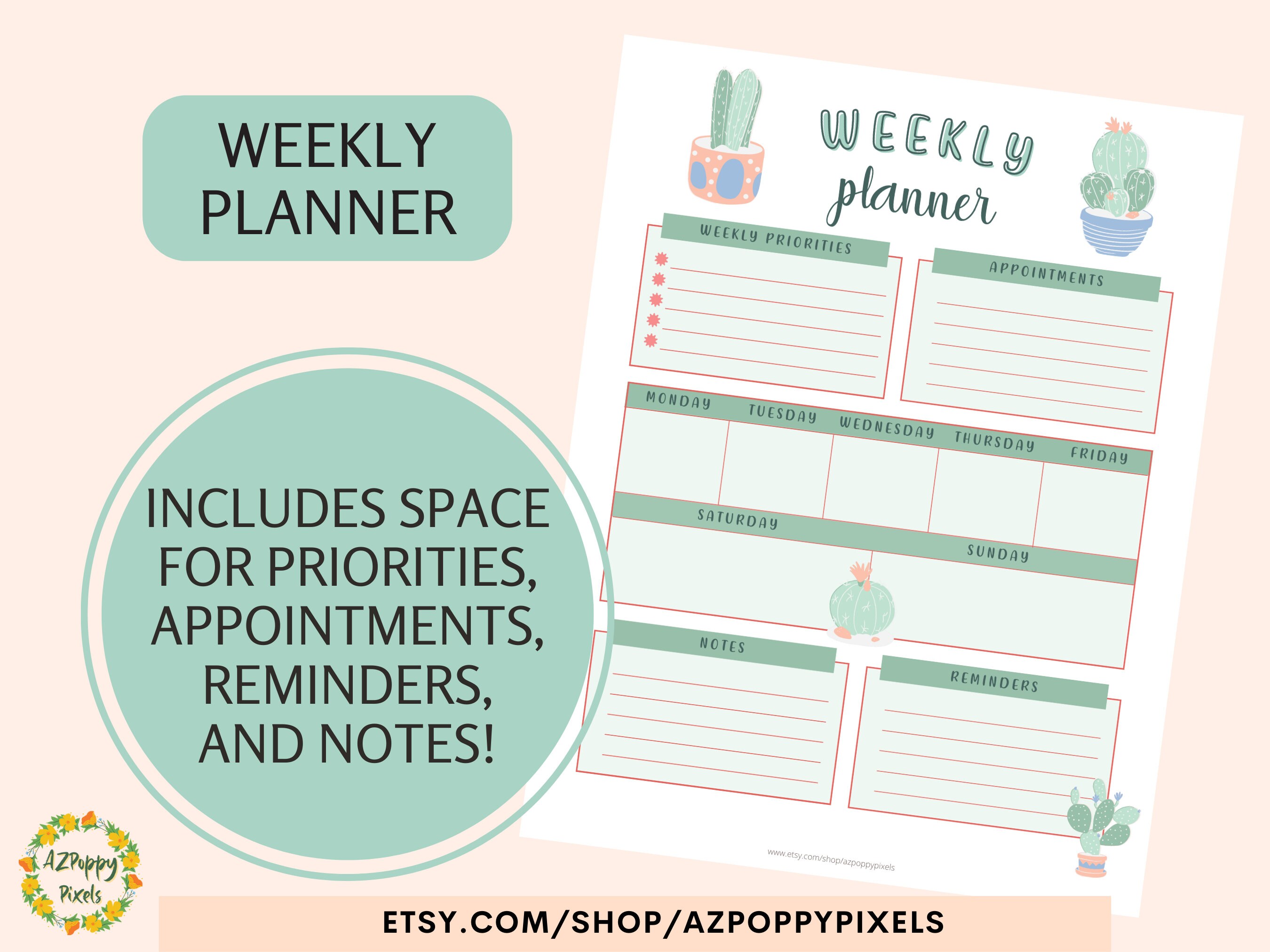 Cactus Planner Printable Daily Planner, Weekly Planner and Monthly ...