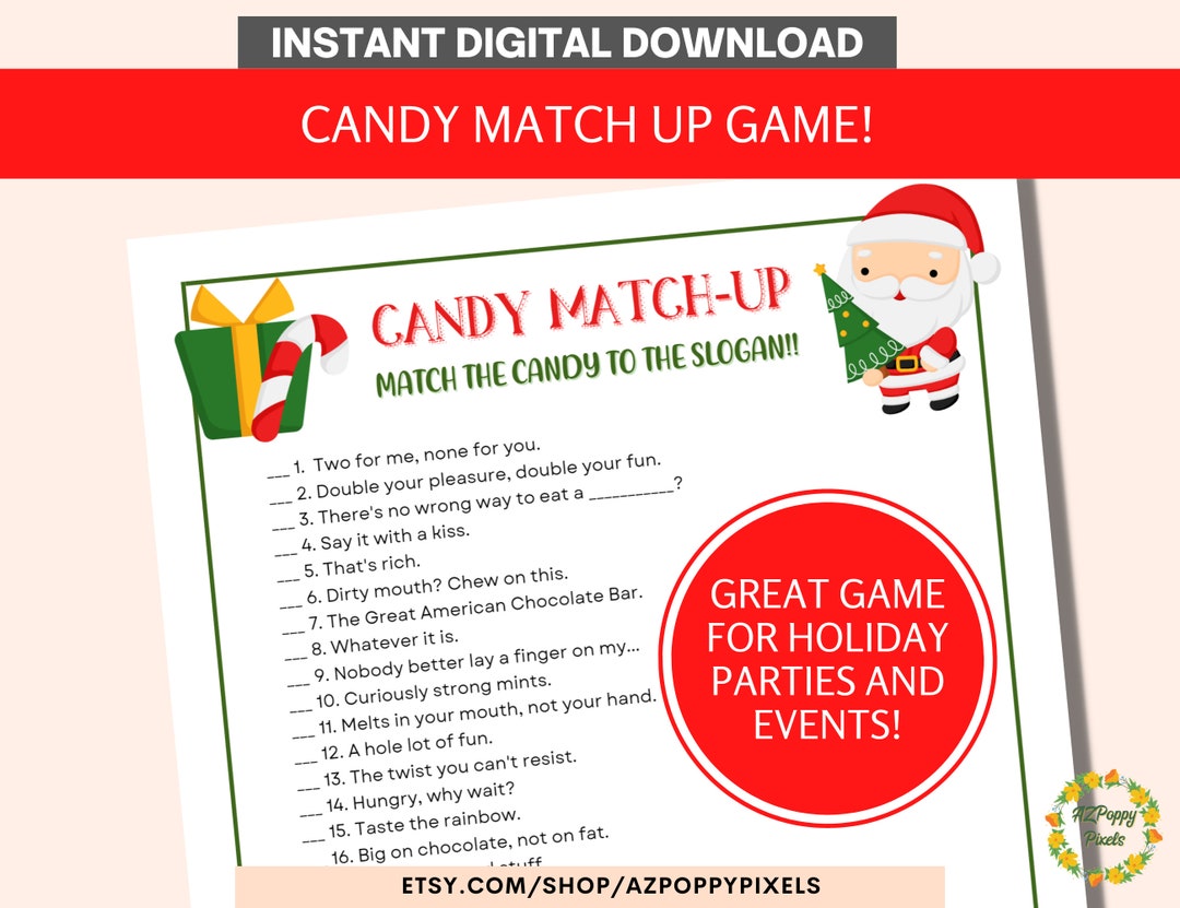 Christmas Candy Match-up Game Printable, Printable Christmas Party ...