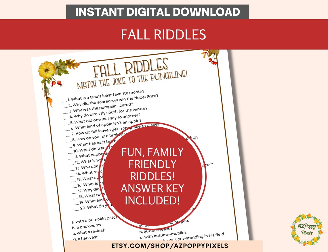 Fall Riddles Printable, Printable Autumn Party Games, Fall Time ...