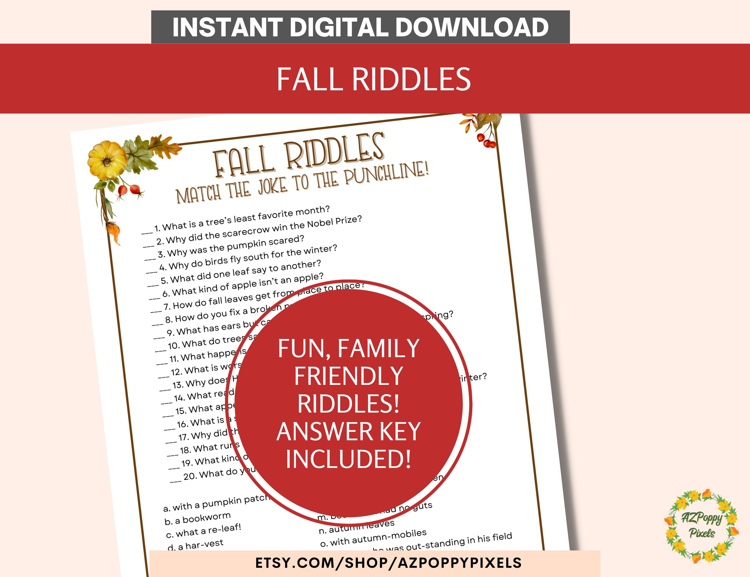 Fall Riddles Printable, Printable Autumn Party Games, Fall Time ...