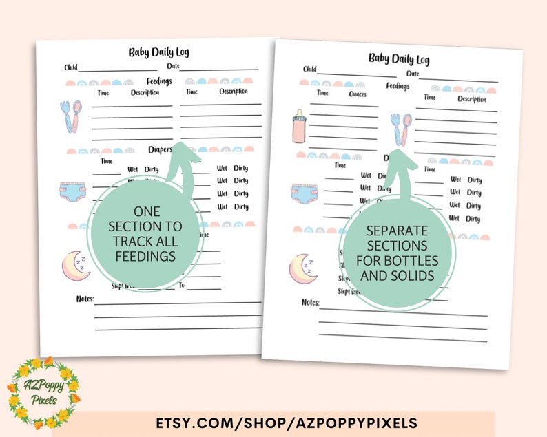 Baby Daily Log Printable Track Feedings, Diaper Changes, and Sleeping ...