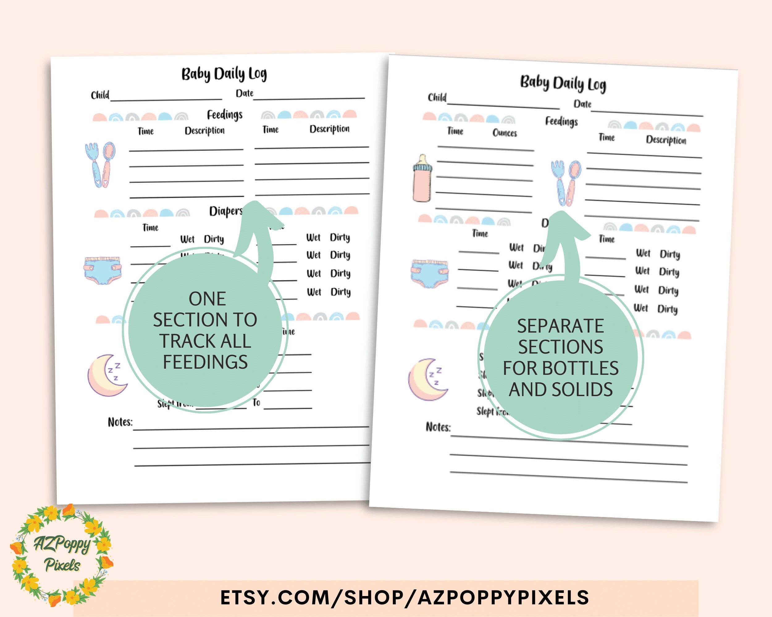 Baby Daily Log Printable Track Feedings, Diaper Changes, and Sleeping ...