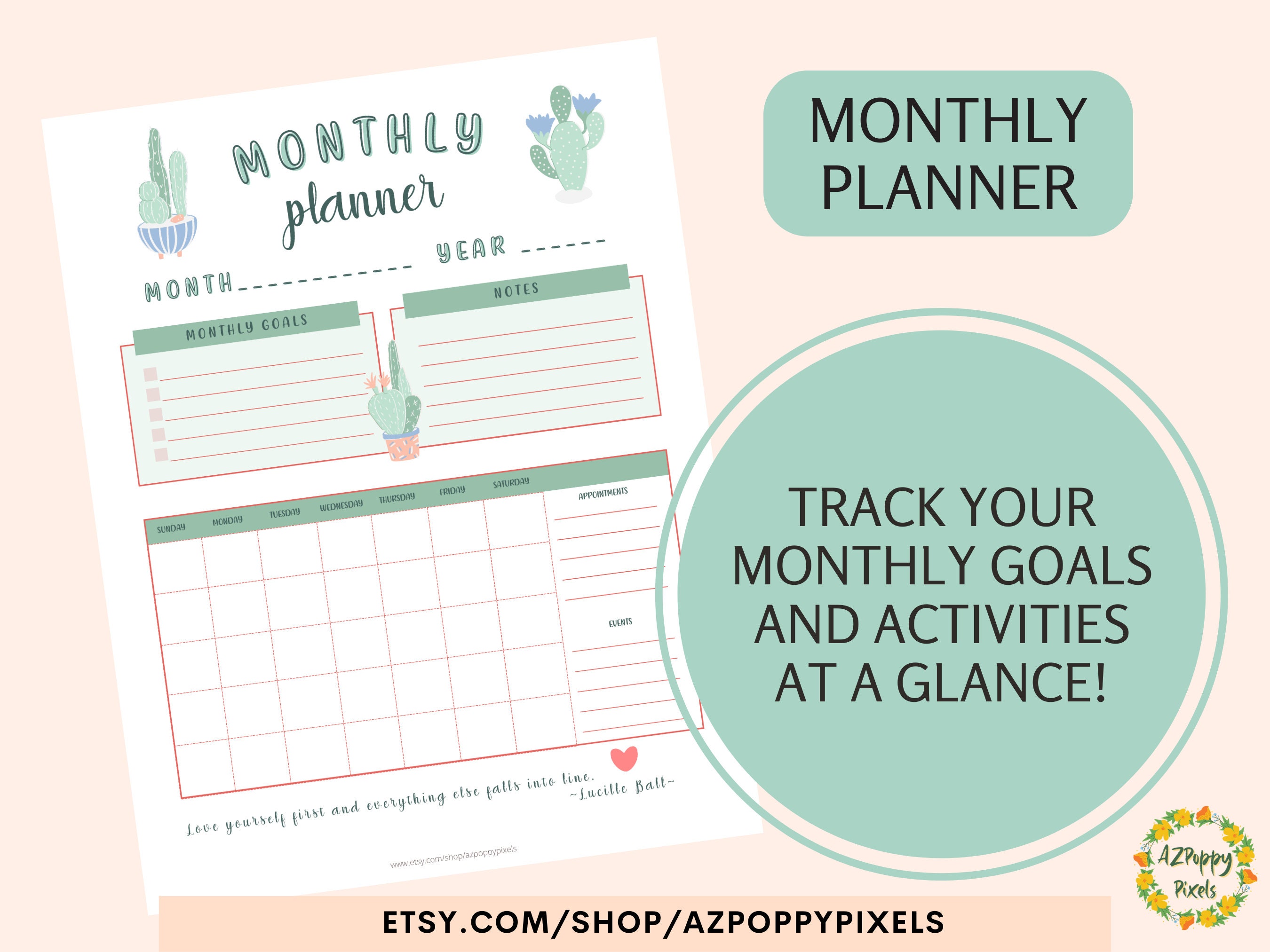 Cactus Planner Printable Daily Planner, Weekly Planner and Monthly ...