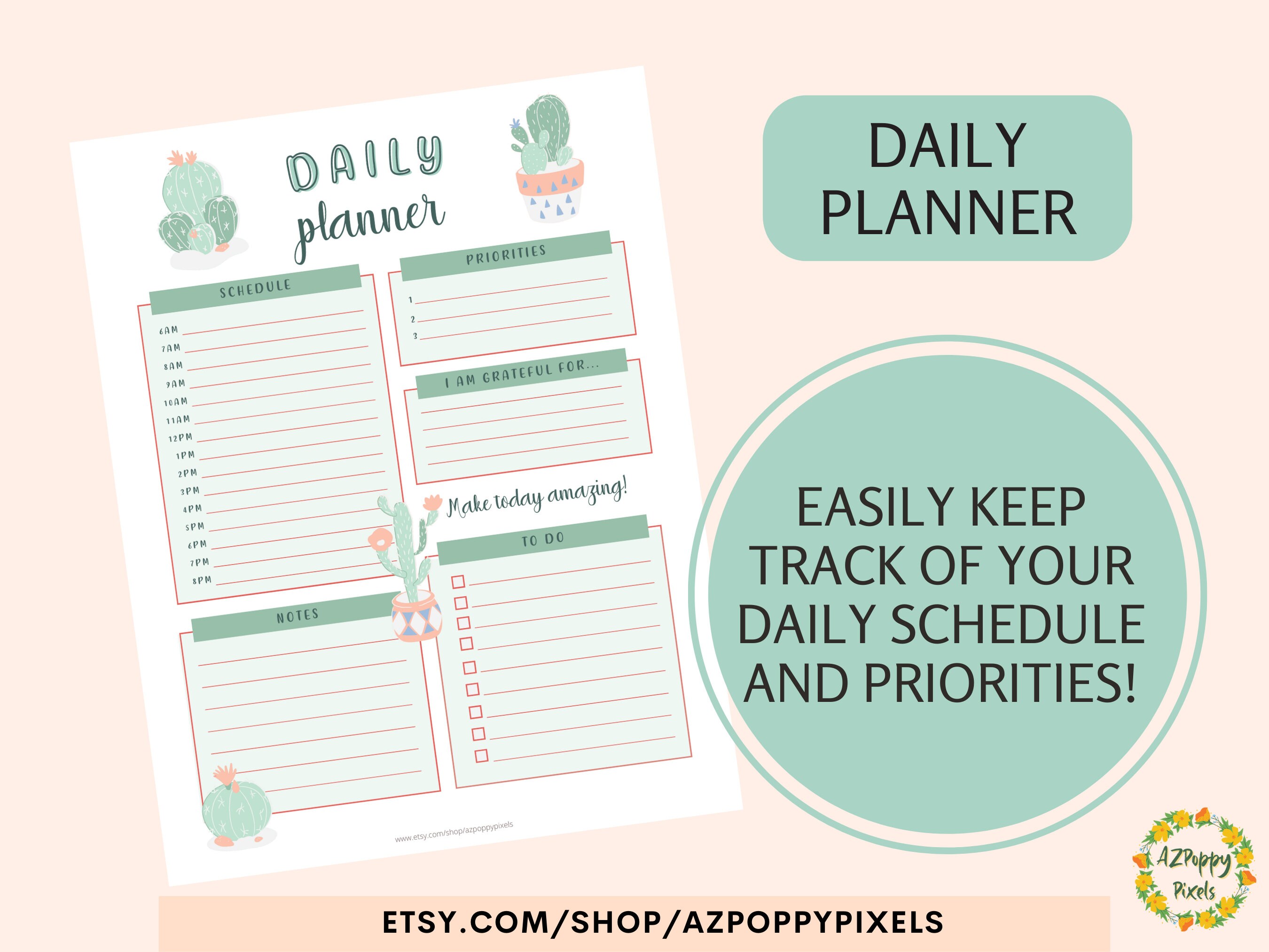 Cactus Planner Printable Daily Planner, Weekly Planner and Monthly ...