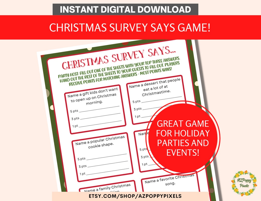Christmas Survey Says Icebreaker, Holiday Family Feud Game Printable ...