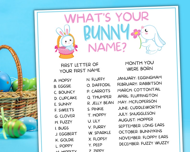 What's Your Bunny Name Easter Game, Printable Easter Games, Fun Easter ...