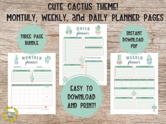 Cactus Planner Printable Daily Planner Weekly Planner and - Etsy