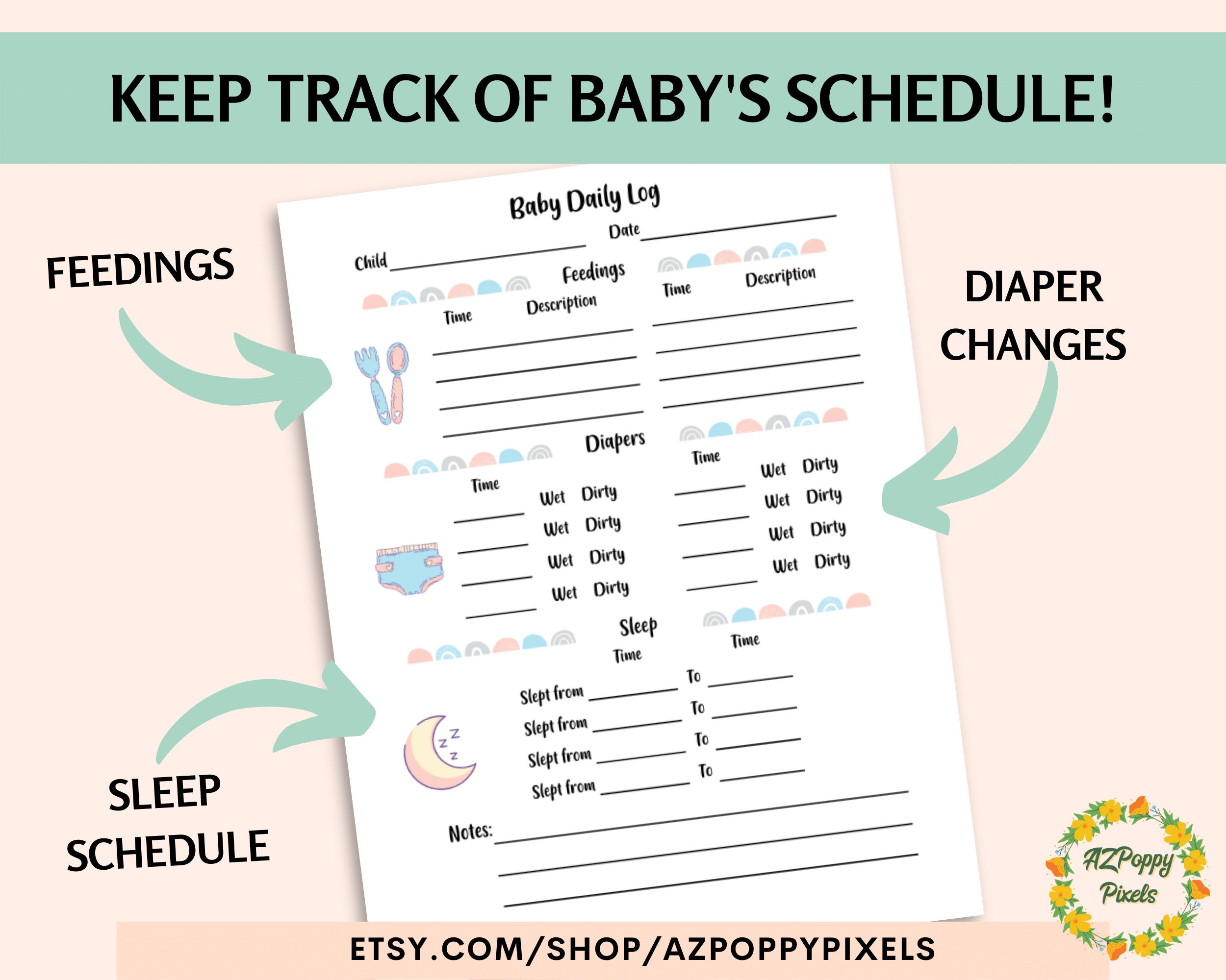 Baby Daily Log Printable Track Feedings, Diaper Changes, and Sleeping ...