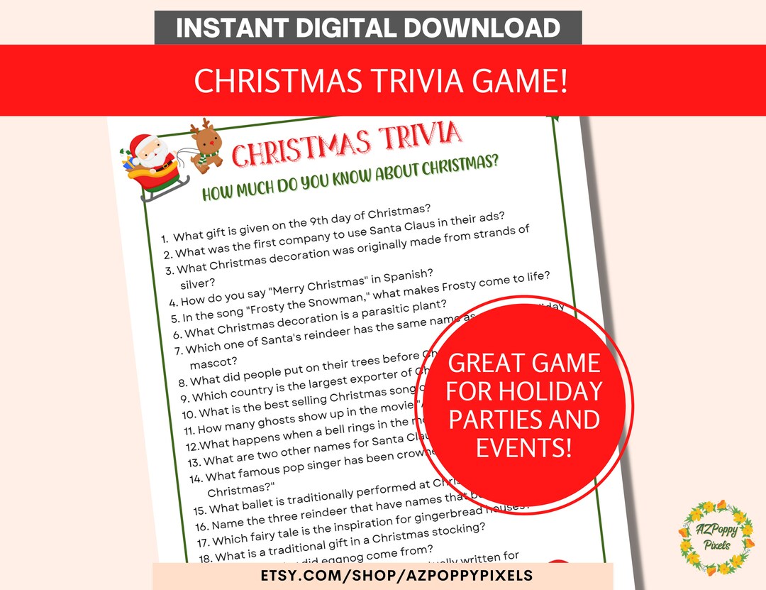 Christmas Trivia Game Printable, Fun Christmas Printable Game, Office ...