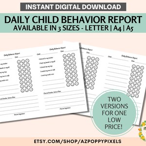 Daily Behavior Report, Caregiver Behavior Tracker, Daycare Daily ...