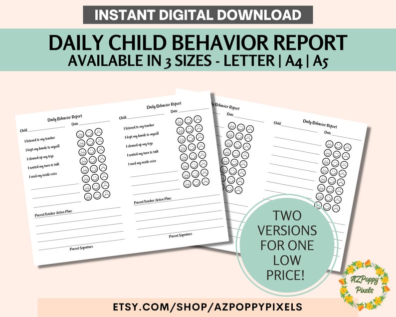 Daily Behavior Report, Caregiver Behavior Tracker, Daycare Daily ...