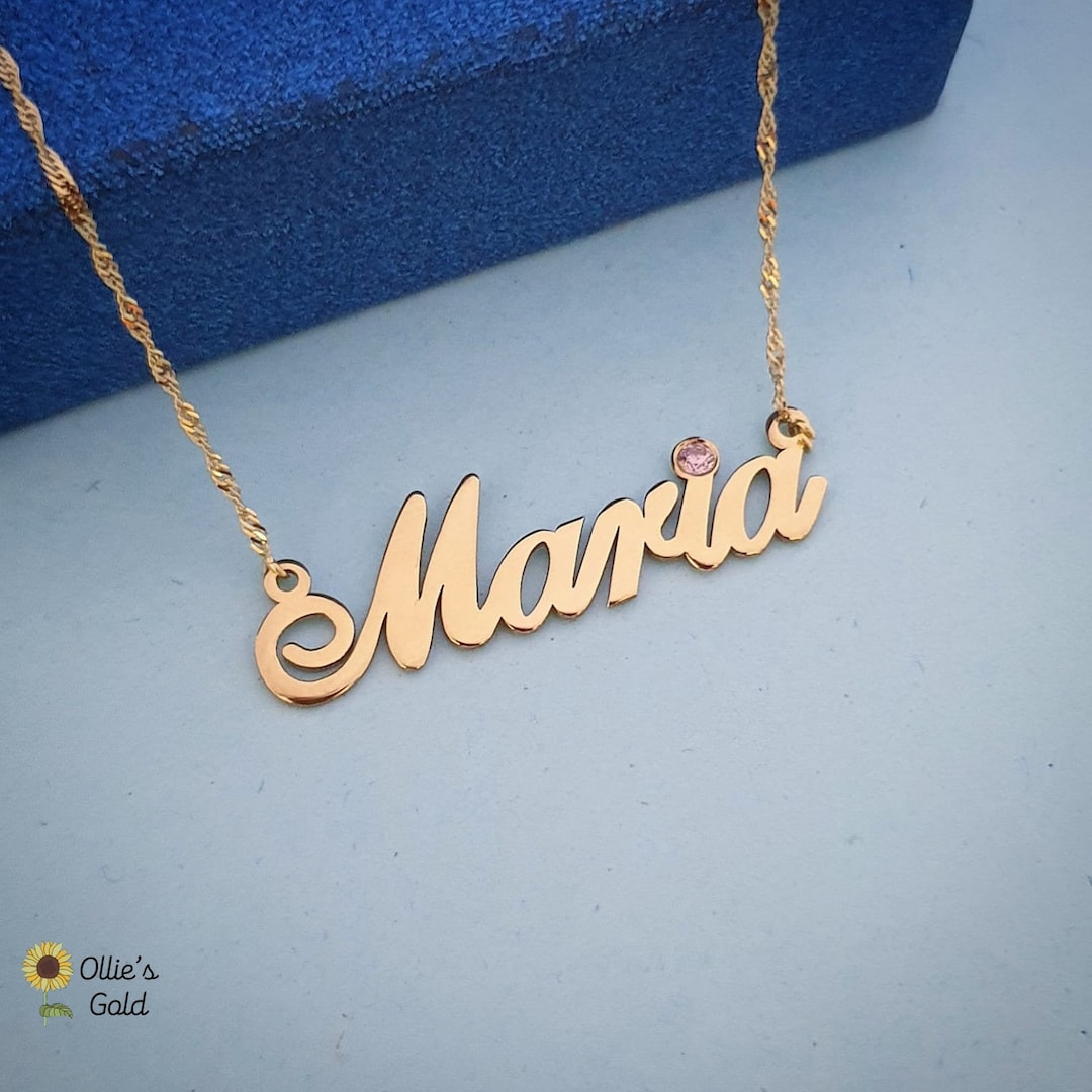 Script 14K Nameplate With Birthstone-maria Style - Etsy