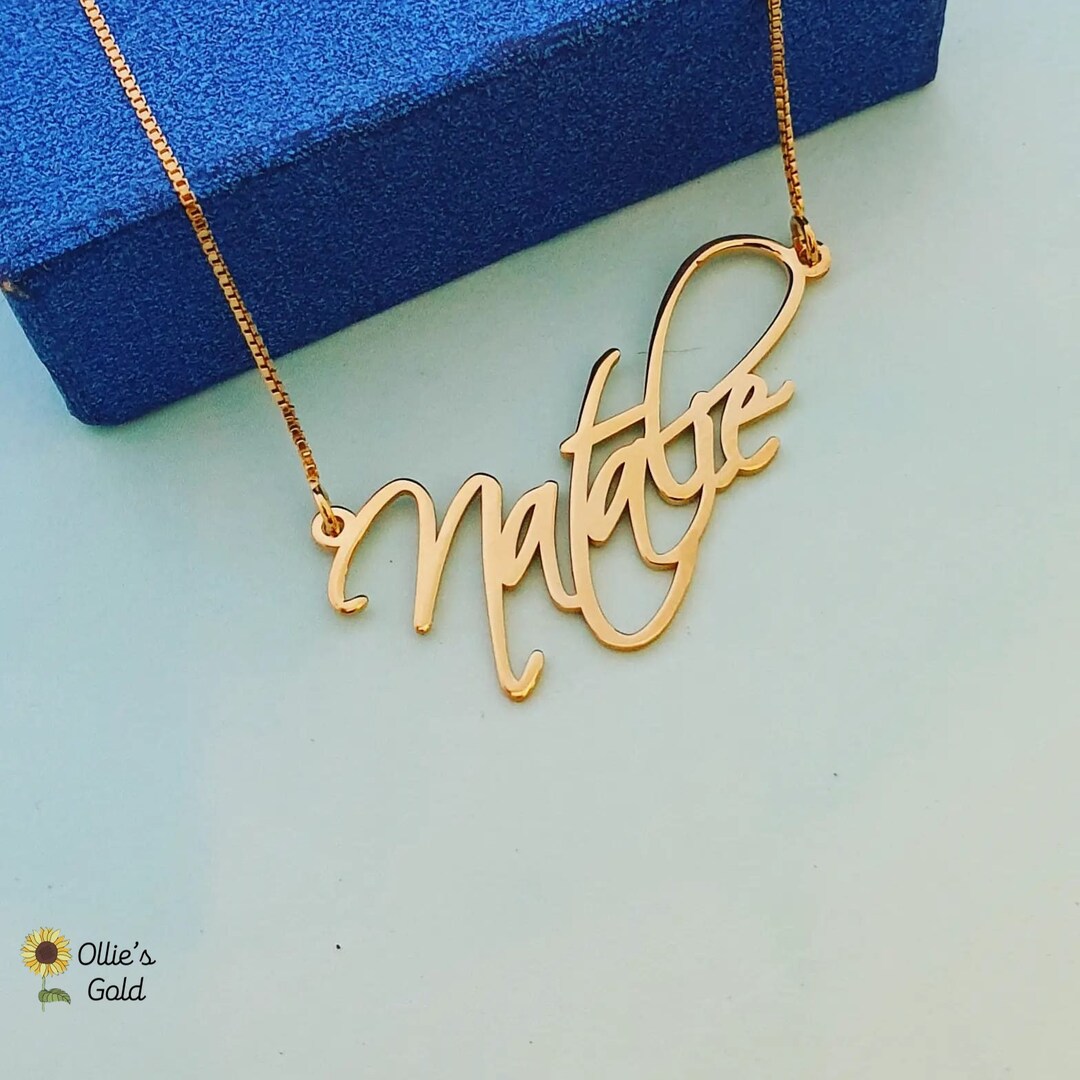 Script Name Necklace 18k Gold Plated Etsy