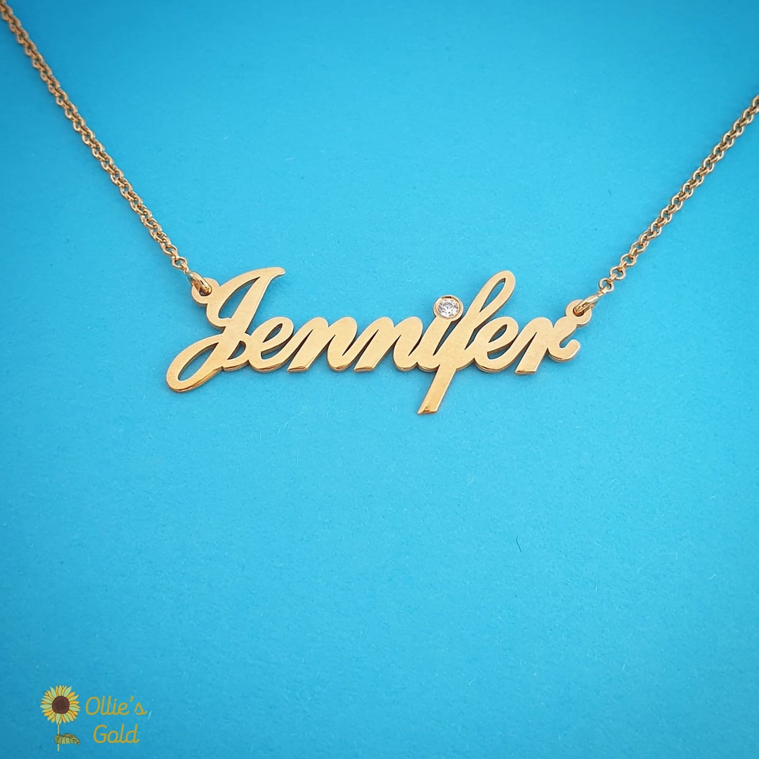 Classic Script Nameplate Necklace in 18K Gold Plated With Birthstone ...