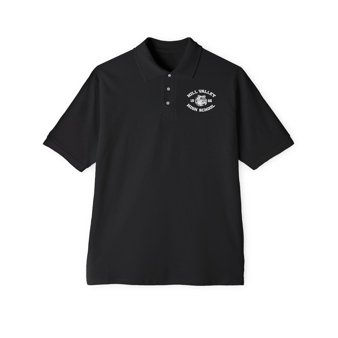 Hill Valley High School Back to the Future Logo Men's Black Navy Polo ...