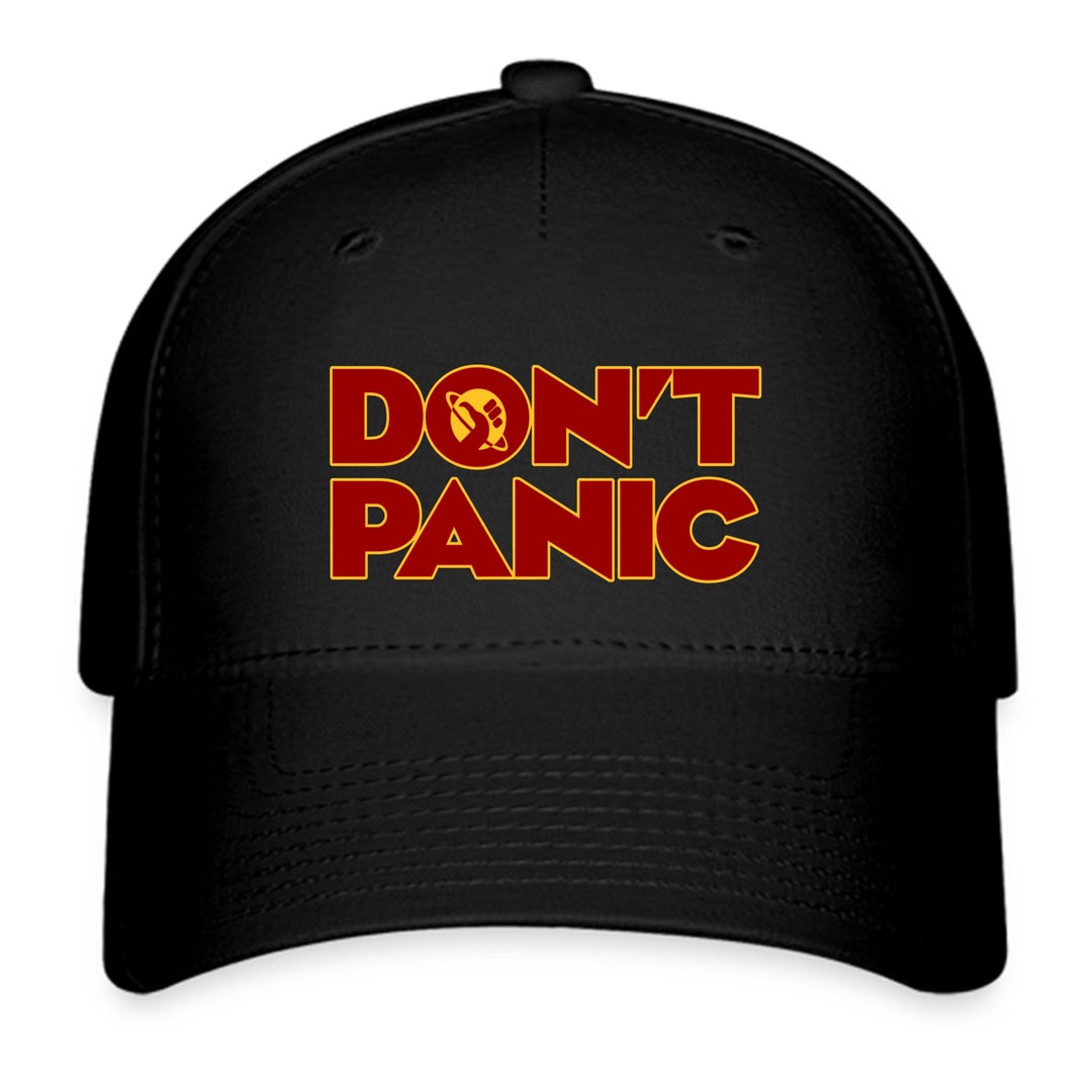 Hitchhiker's Guide Don't Panic Logo Black Hat Baseball Cap Adult Size ...