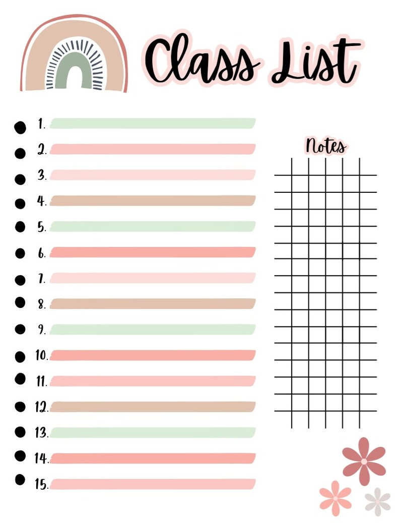 Class List & Notes Printable - Etsy