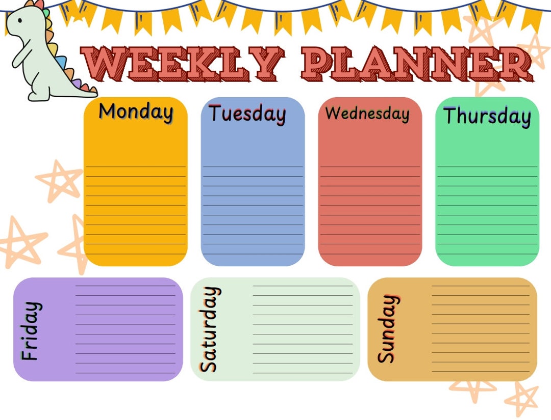 Dino Weekly Planner Printable - Etsy