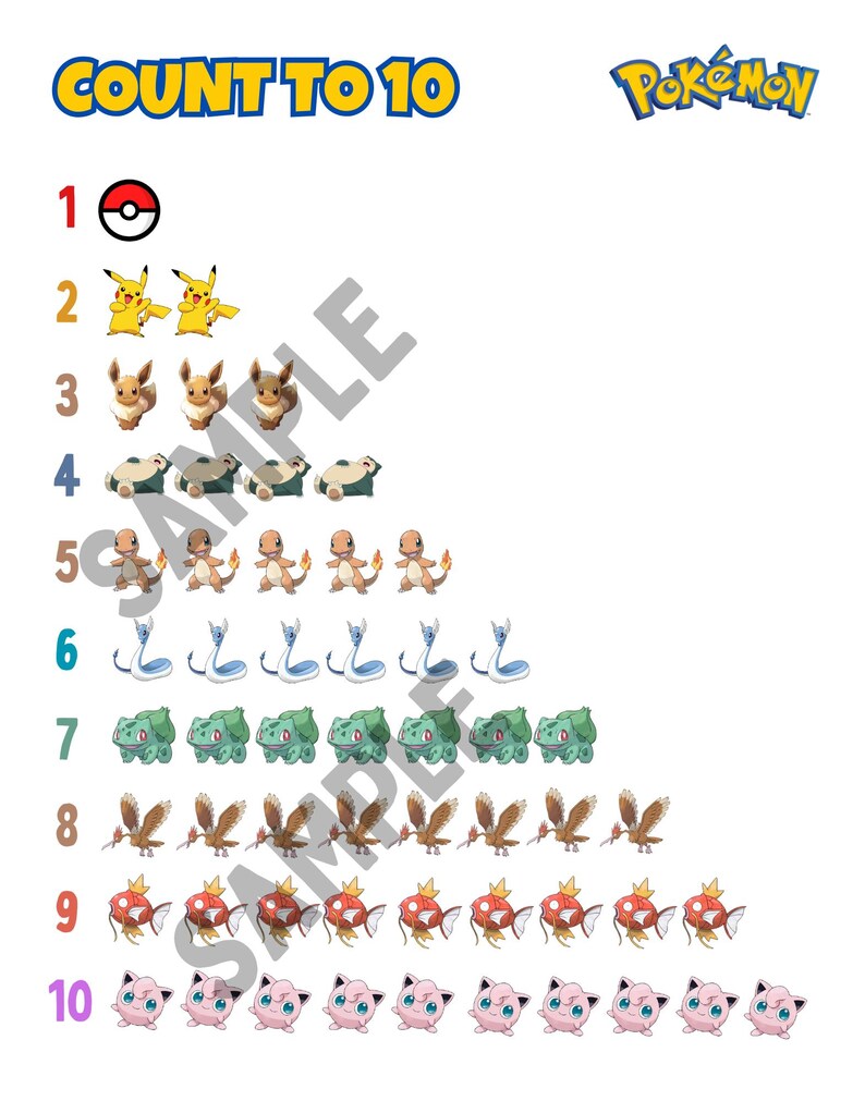 Póster de números de Pokémon, educativo, imprimibles para la escuela en ...