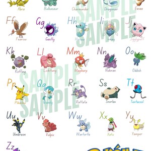 Pokemon Alphabet Poster, Handwriting Chart Print, Educational Wall Art ...