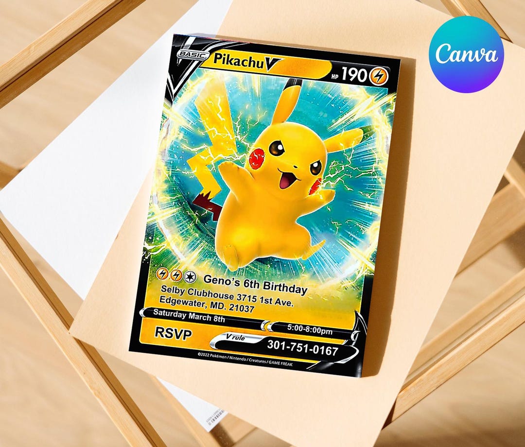 Pokemon Card Birthday Party Invite Pokemon Birthday Invitation Editable ...