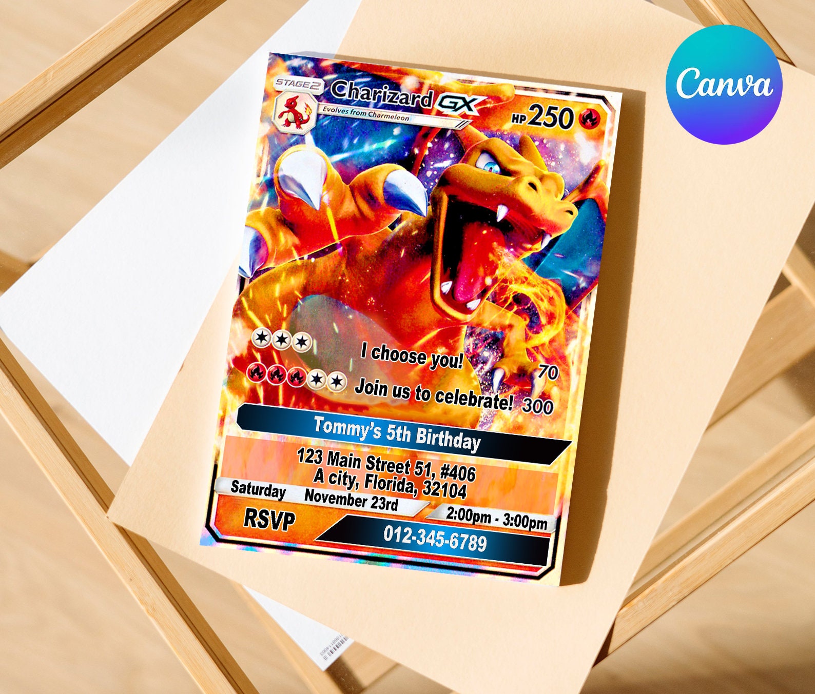 Pokemon Card Birthday Party Invite | Pokemon Birthday Invitation ...