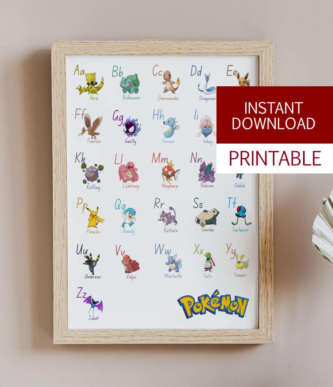 Pokemon Alphabet Poster, Handwriting Chart Print, Educational Wall Art ...