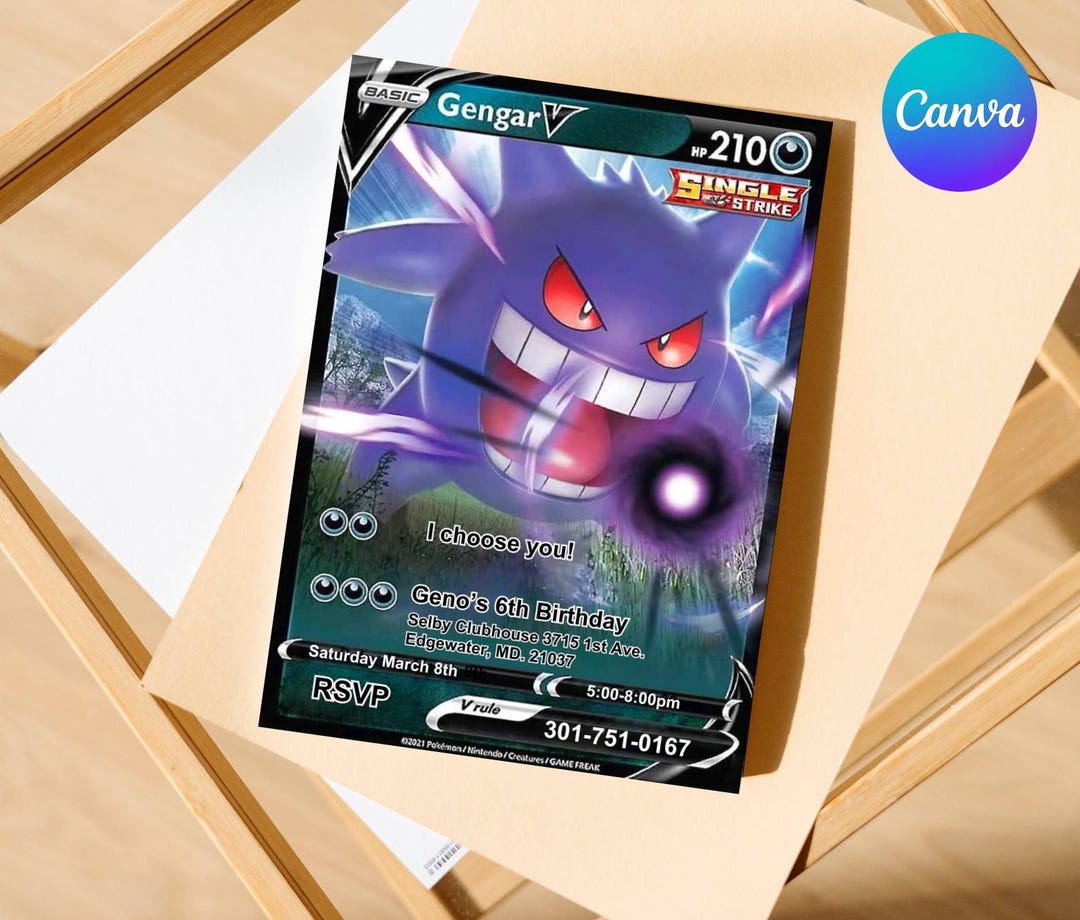 Pokemon Card Birthday Party Invite | Pokemon Birthday Invitation ...