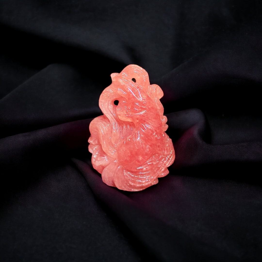 Nine-tailed Fox Rhodochrosite Pendant for Necklace, Natural ...