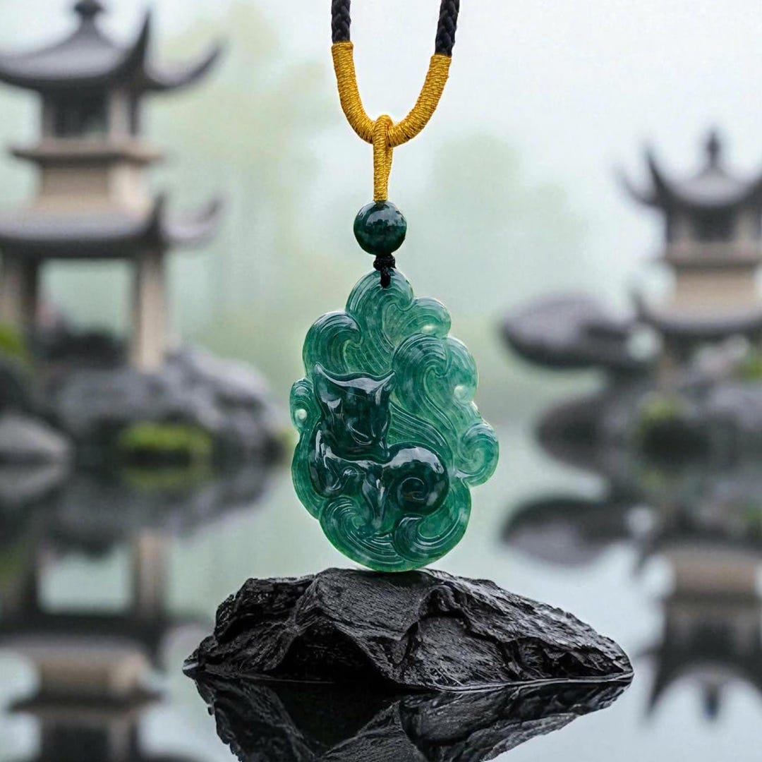 Hand-carved Jade Nine-tailed Fox Pendant, Jade Fox Pendant, Jade Fox ...