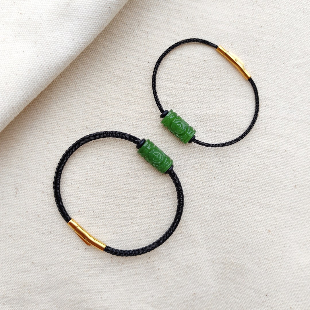 Cylinder Natural Nephrite Bracelet, Untreated Nephrite Hand-carved ...