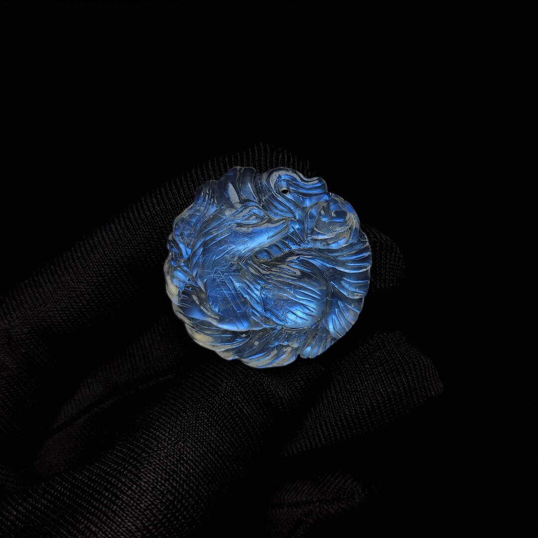 Nine-tailed Fox Moonstone Pendant for Necklace, Natural Moonstone, Blue ...