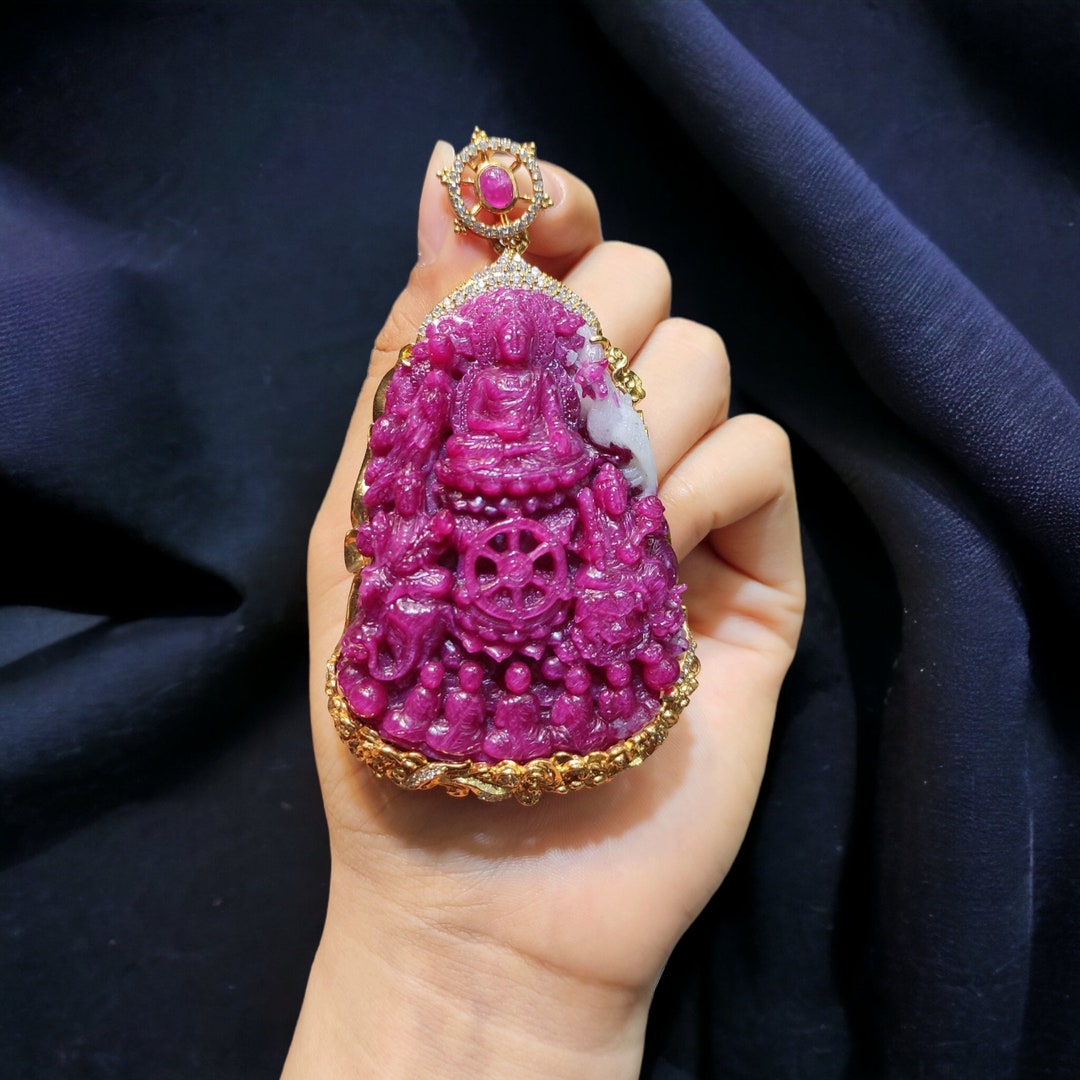 The Three Saints of the Western Pure Land Ruby Buddha Pendant: Manjusri ...