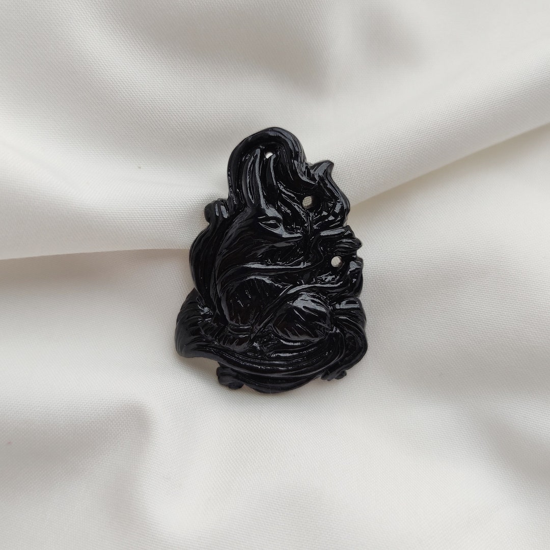 Nine-tailed Fox Obsidian Pendant for Necklace, Natural Obsidian Fox ...