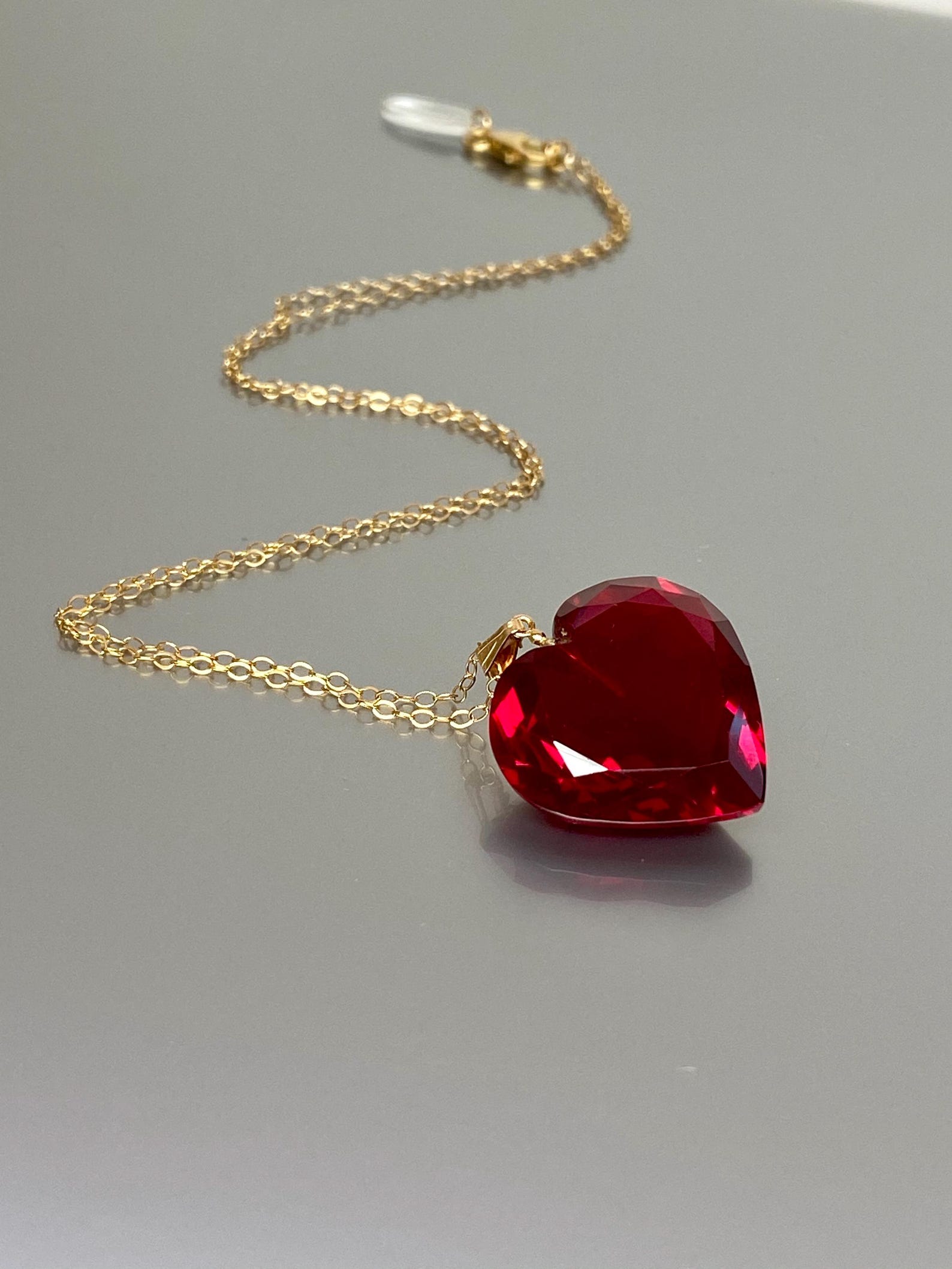 14K Solid GOLD Ruby Heart Pendant Necklace, Red Heart Necklace, White ...