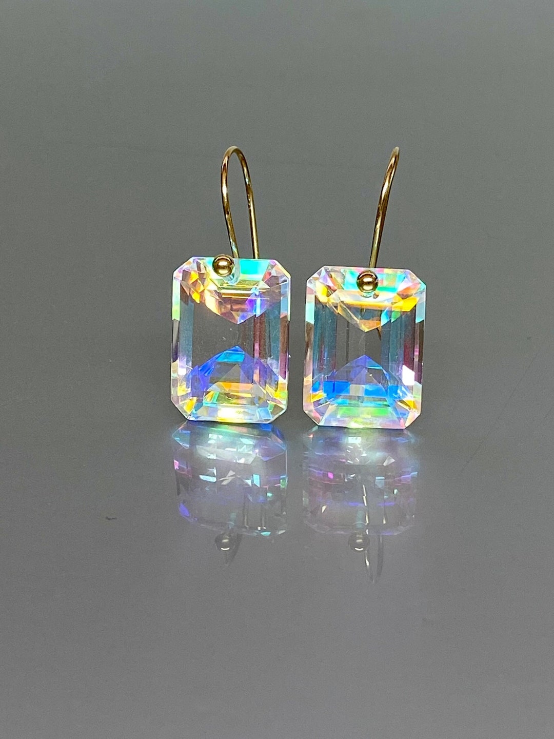 14K/18K SOLID GOLD Rainbow Mystic Topaz Earrings (34ct), Statement ...