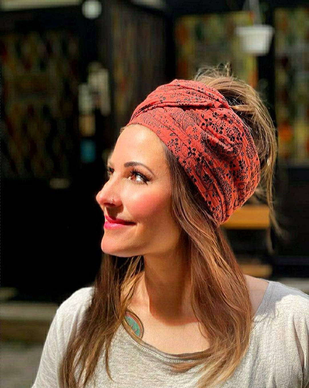 Turban Scarf muslinet Boteh Muslin Hairband Paisley Rust Black Organic ...