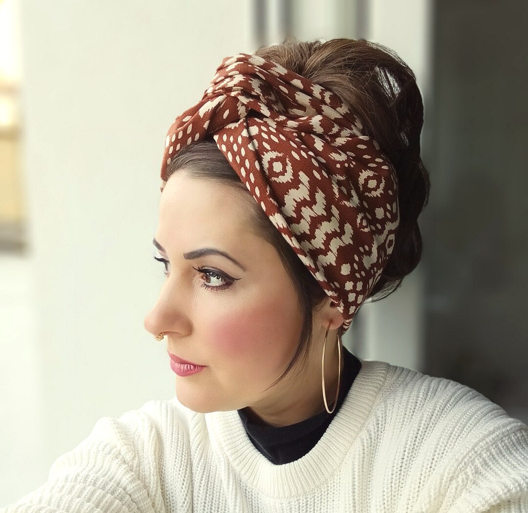 Turban "Maacha Cognac" Ethno Boho Azteken Hippie Yoga beige Drahttuch ...