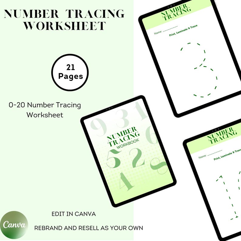 20 Number Tracing Worksheets, Traceable Numbers, Preschool Worksheets ...