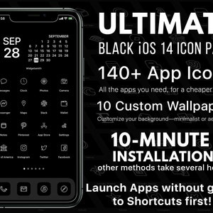 ULTIMATE Black Ios 14 Icon Pack Quick Installation 140 | Etsy