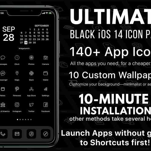 ULTIMATE Black Ios 14 Icon Pack Quick Installation 140 - Etsy