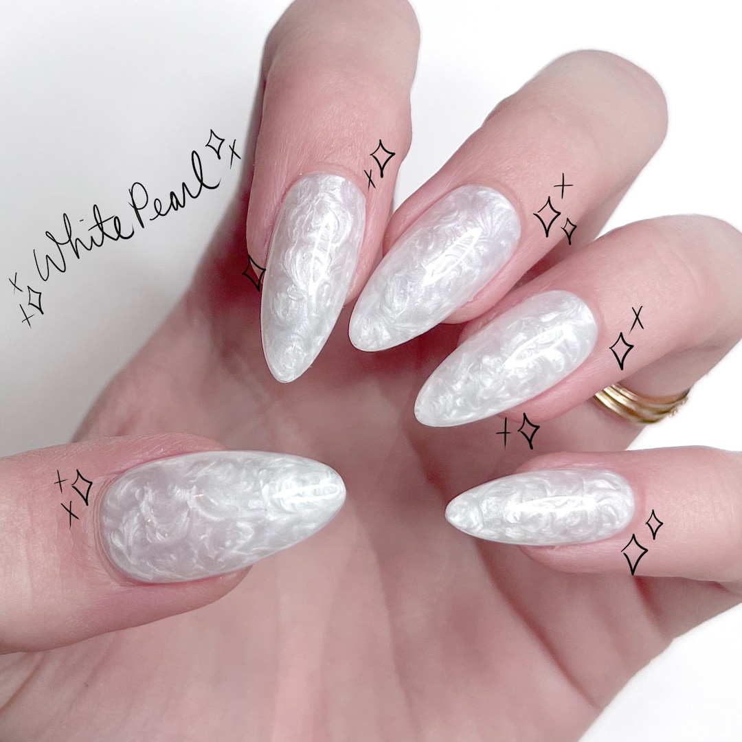 Hand Painted *MADE TO ORDER* Press on Nails - White Mother of Pearl ...