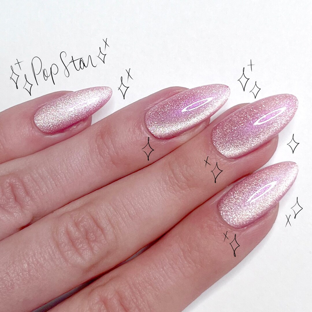 POP STAR Cat Eye Press on Nails, Made to Order Hand Painted Set of 10 ...