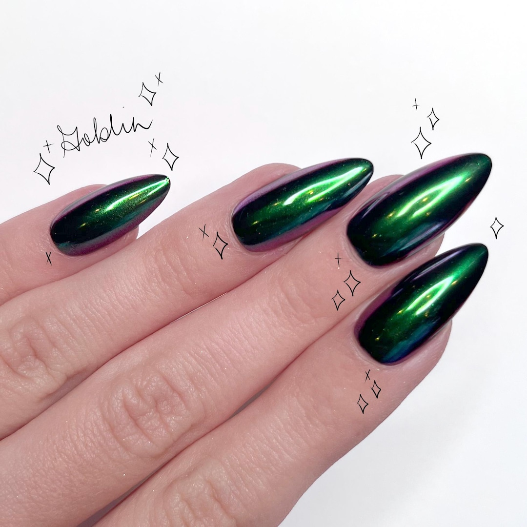 GOBLIN Chrome Press on Nails, Made to Order Hand Painted Set of 10 ...